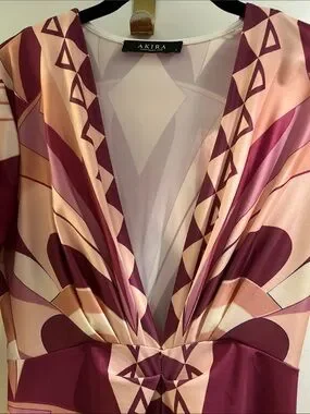 AKIRA | Dresses | Akira Plum And Pink Abstract Twistfront Long Sleeve ...